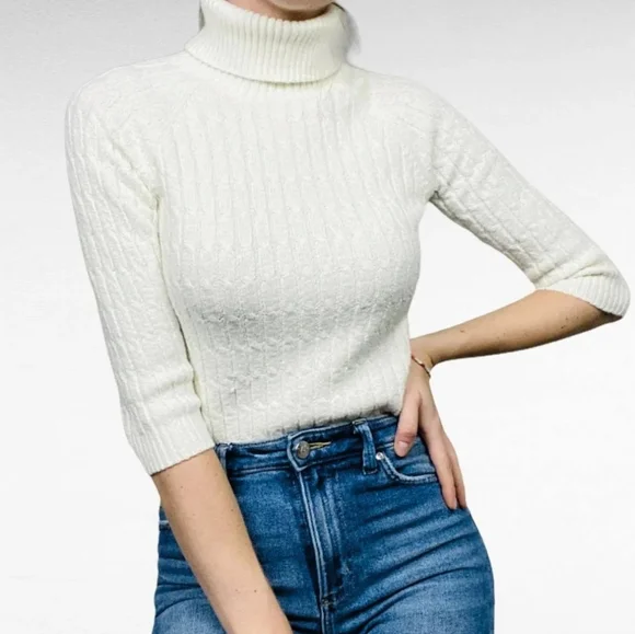 George | Sweaters | Vintage 98s George Ivory Off White Ribbed Knit 34 ...